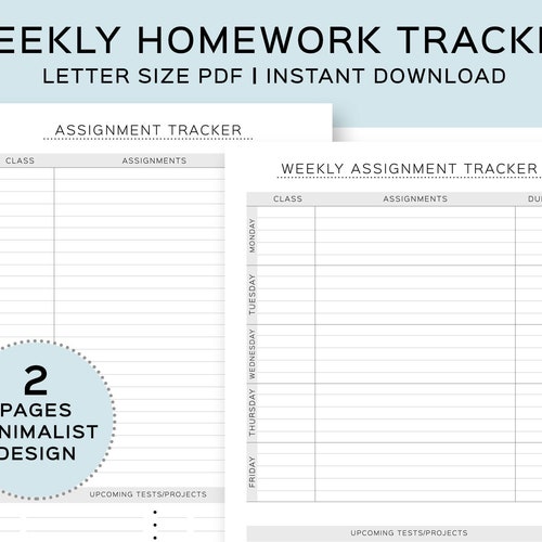 Printable Assignment Tracker Weekly Homework Planner Back to - Etsy