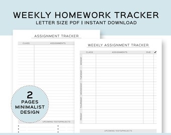 Homework Tracker Printable Planner Homework Planner - Etsy
