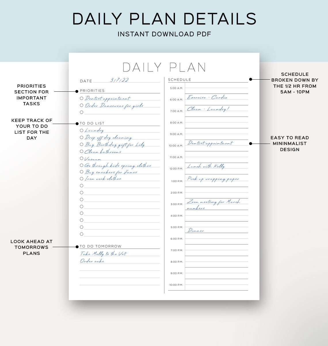 Planner Checklist, Simple Daily Planner, to Do List, Productivity ...