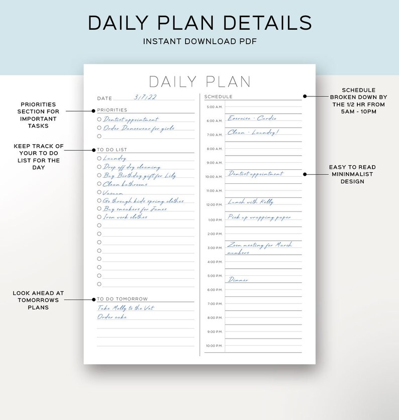 Planner Checklist, Simple Daily Planner, to Do List, Productivity ...