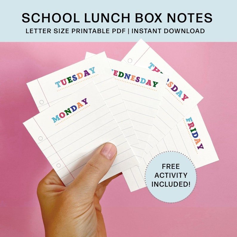 Blank Lunch Notes, School Lunch Notes for Kids, Printable Lunch Notes ...