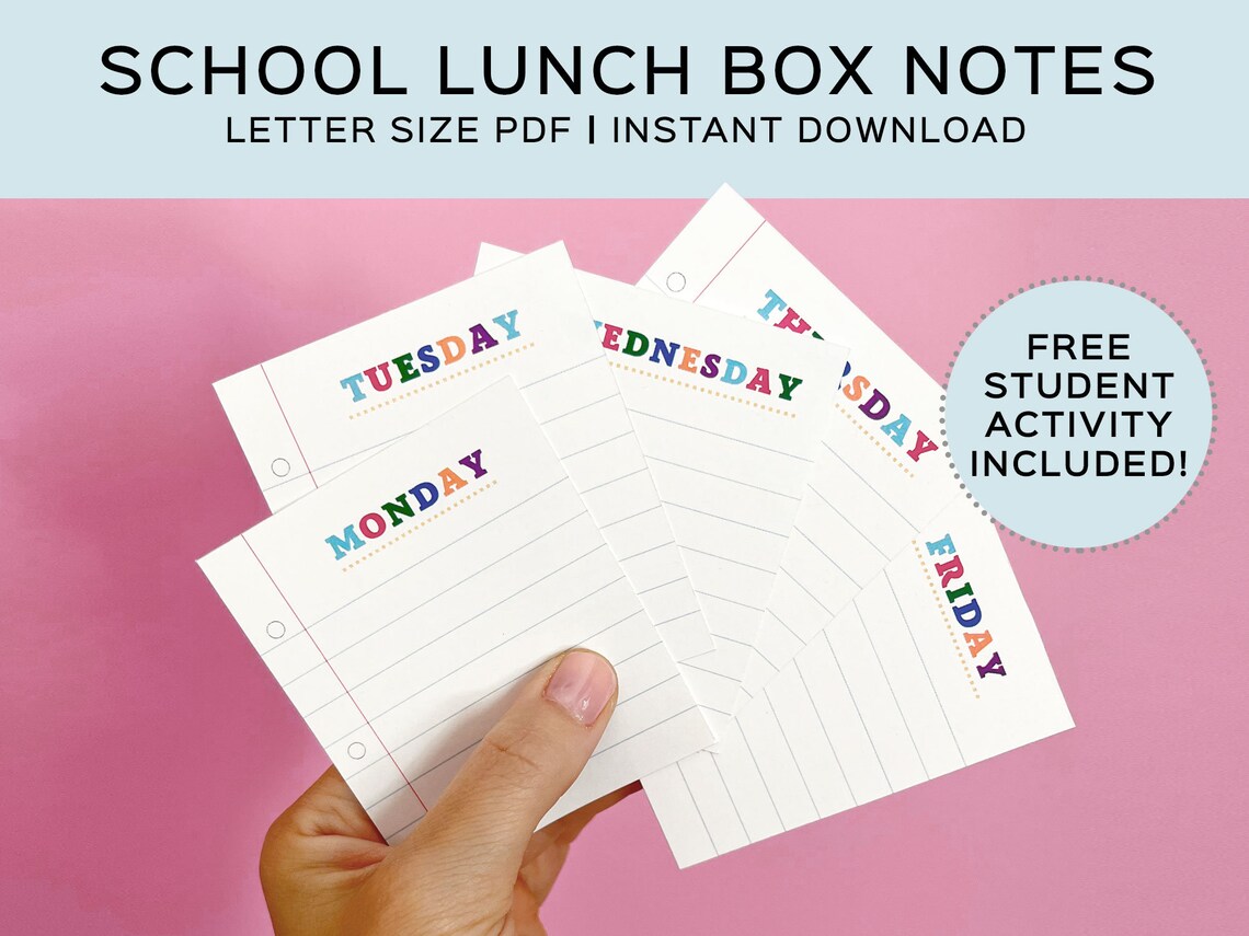 Blank Lunch Notes, School Lunch Notes for Kids, Printable Lunch Notes ...