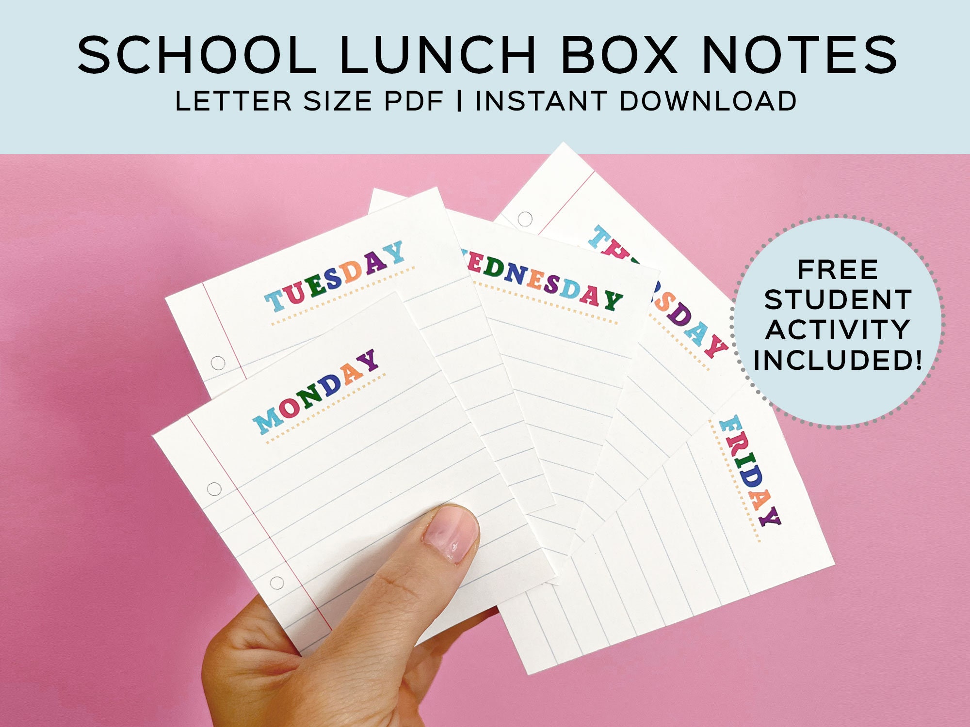 Blank Lunch Notes, School Lunch Notes for Kids, Printable Lunch Notes ...