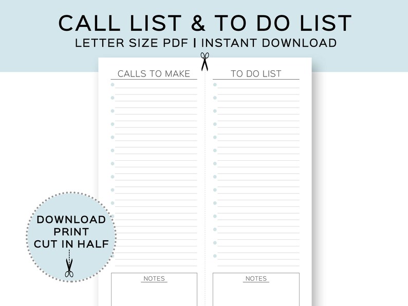 To Do List Notepad & Call List Printable. Daily to Do List Stationery ...