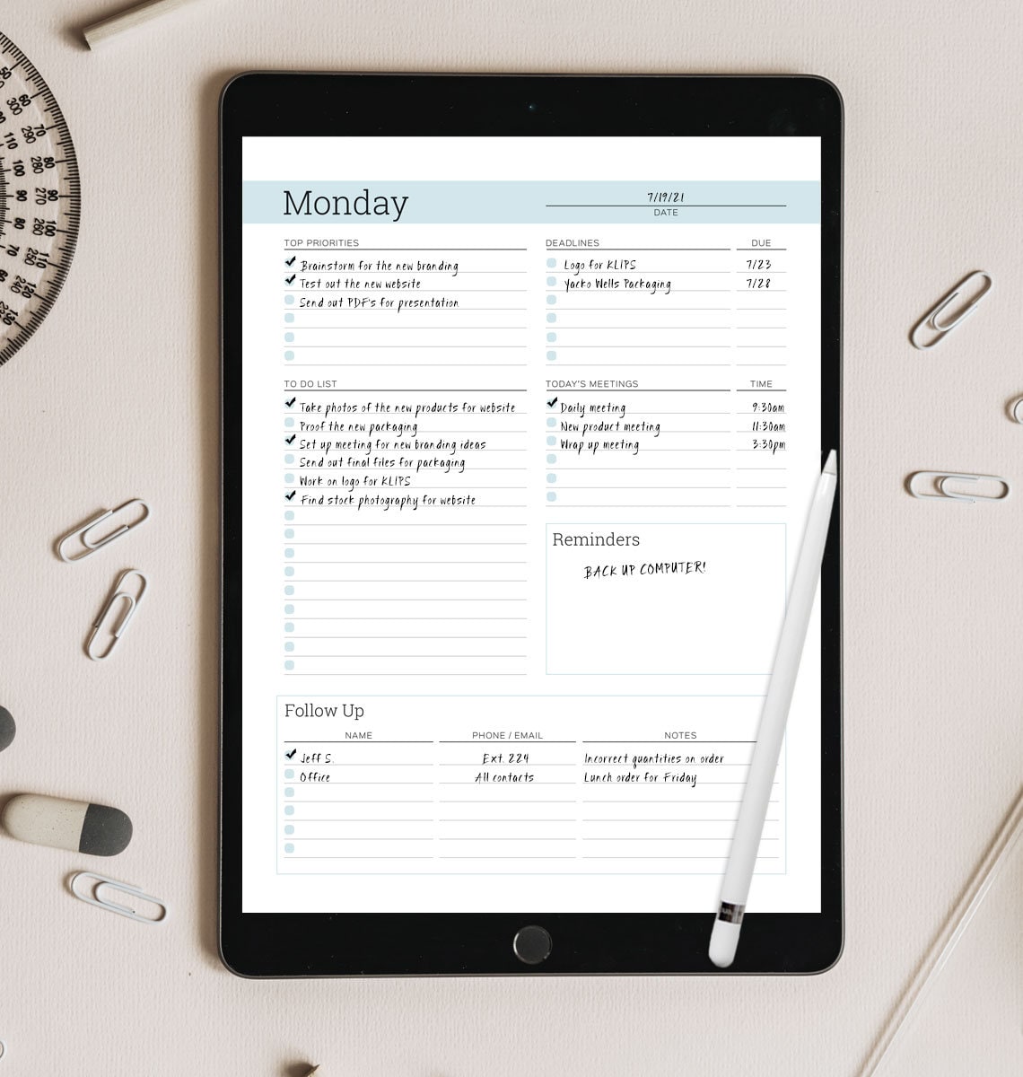 Printable Work Planner Bundle - Includes Daily Work Schedule & Phone ...