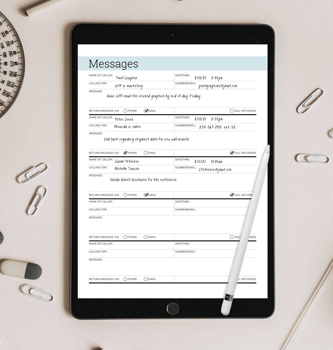 Daily Call Log to Jot Down Phone Messages. Organize Your Phone Calls ...