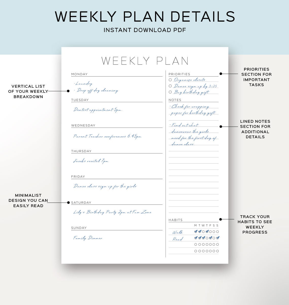 Planner Checklist, Simple Daily Planner, to Do List, Productivity ...