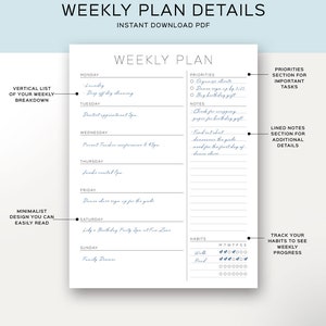 Planner Checklist, Simple Daily Planner, to Do List, Productivity ...