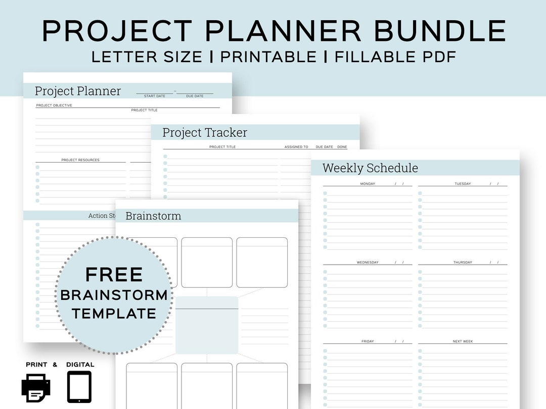 Digital Project Planner Bundle. Printable Productivity Planner, Work ...