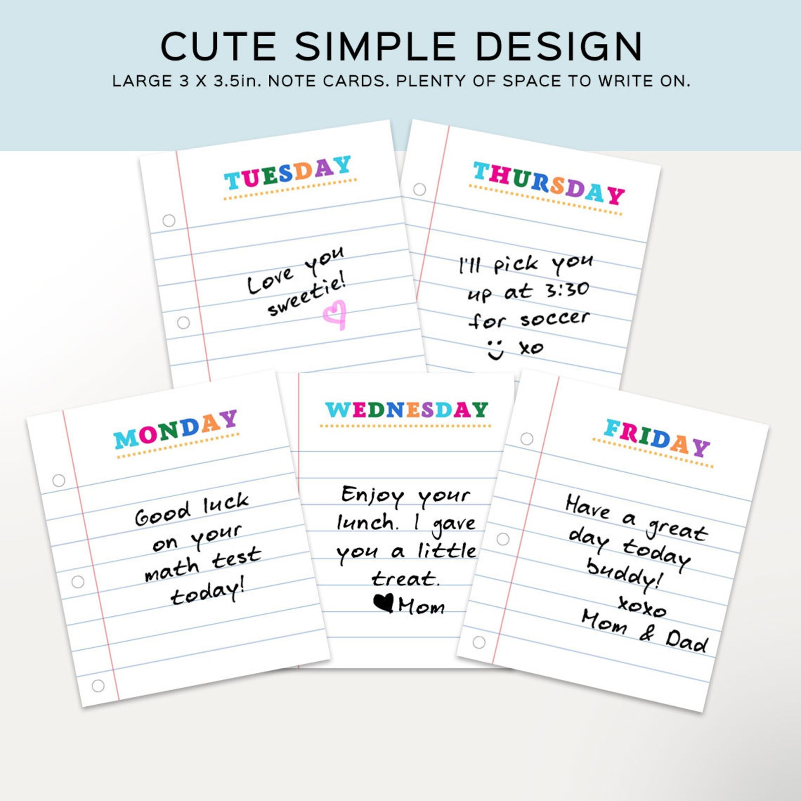 Blank Lunch Notes, School Lunch Notes for Kids, Printable Lunch Notes ...