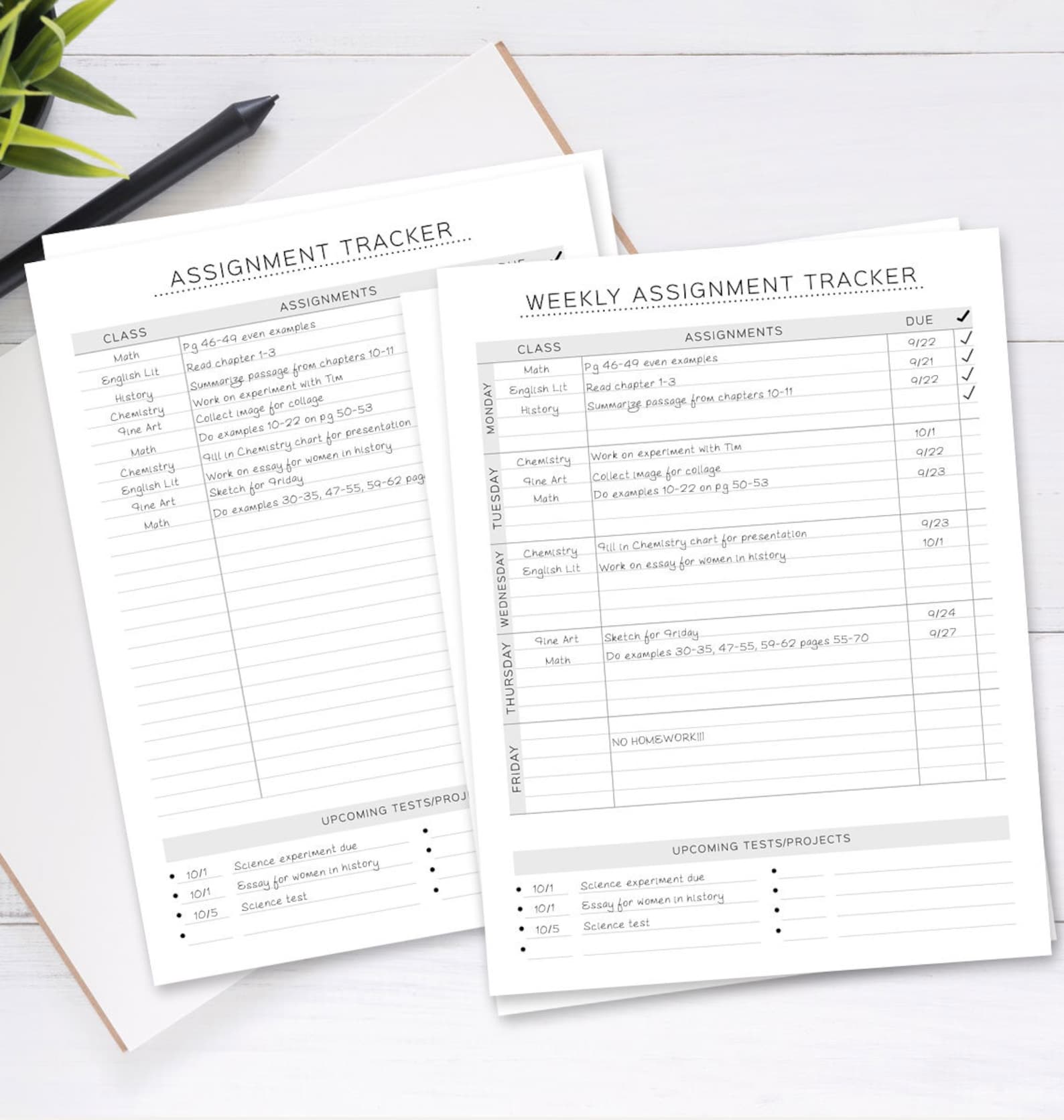 Printable Assignment Tracker, Weekly Homework Planner, Back to School ...