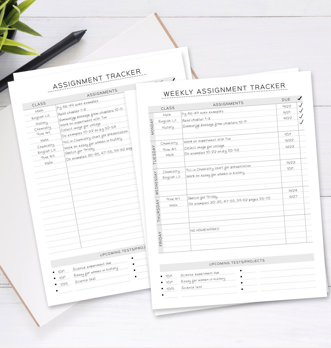 Printable Assignment Tracker, Weekly Homework Planner, Back to School ...