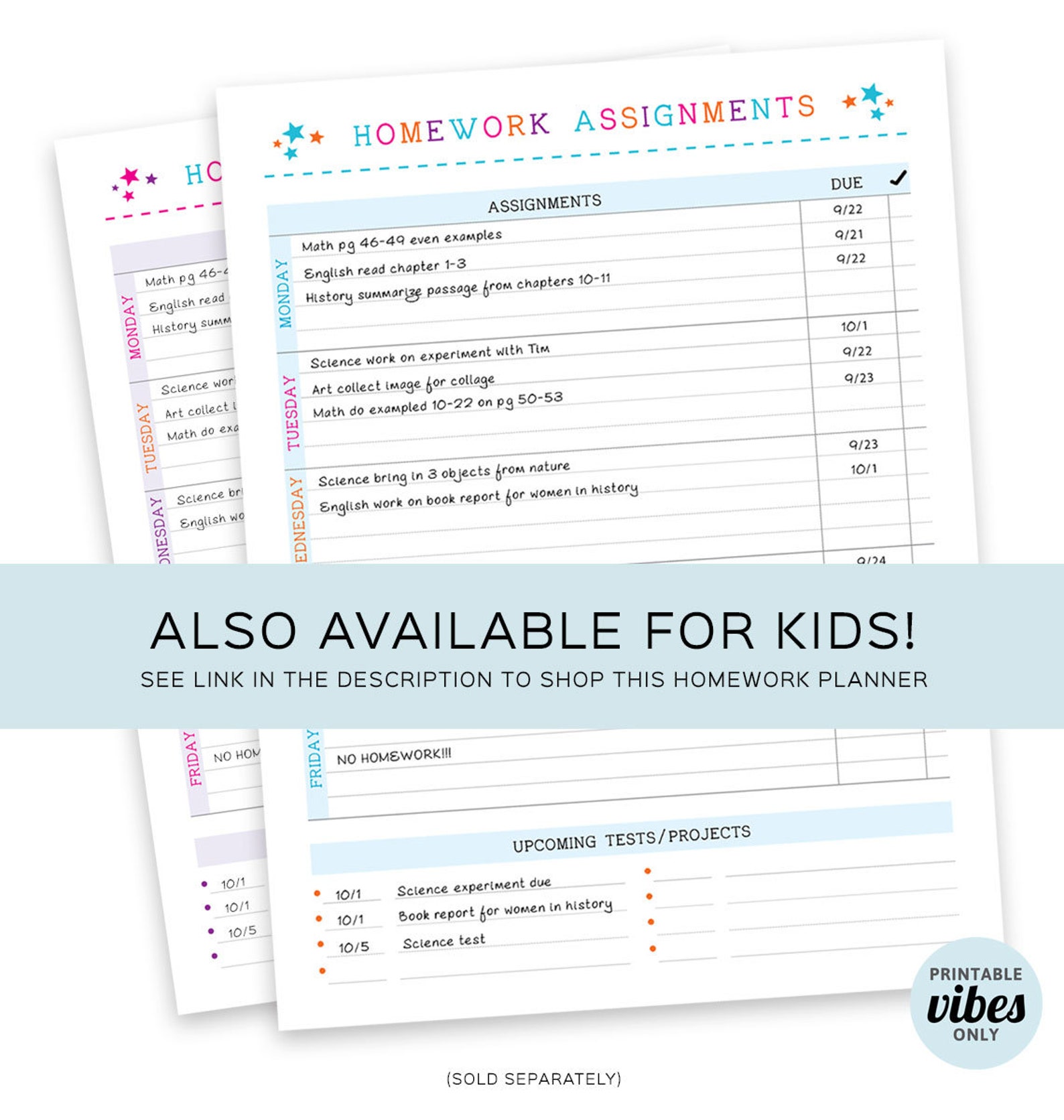Printable Assignment Tracker Weekly Homework Planner Back to - Etsy
