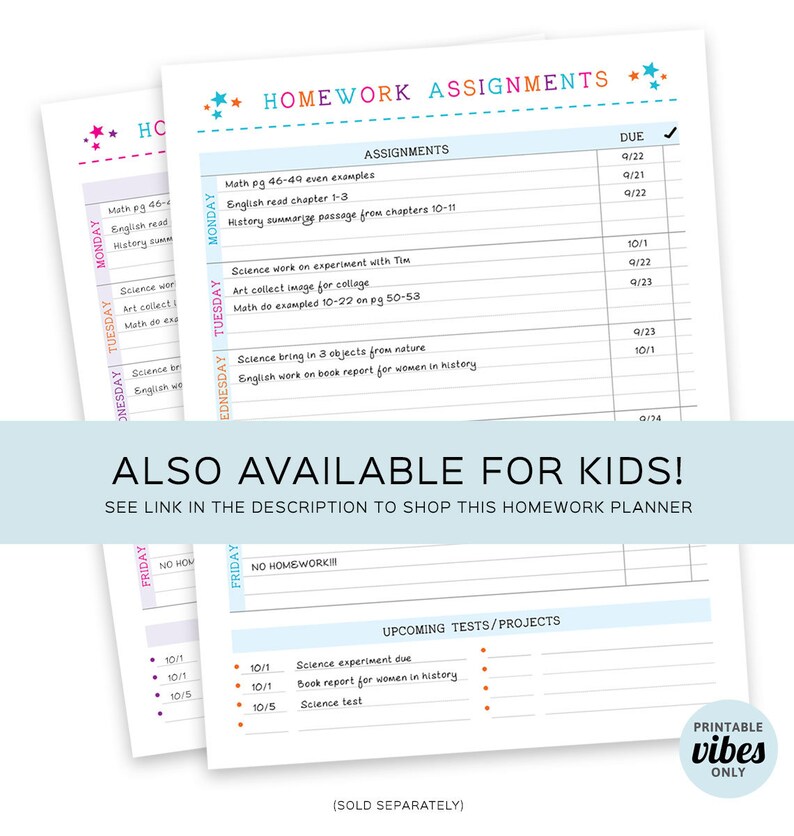 Printable Assignment Tracker Weekly Homework Planner Back to - Etsy
