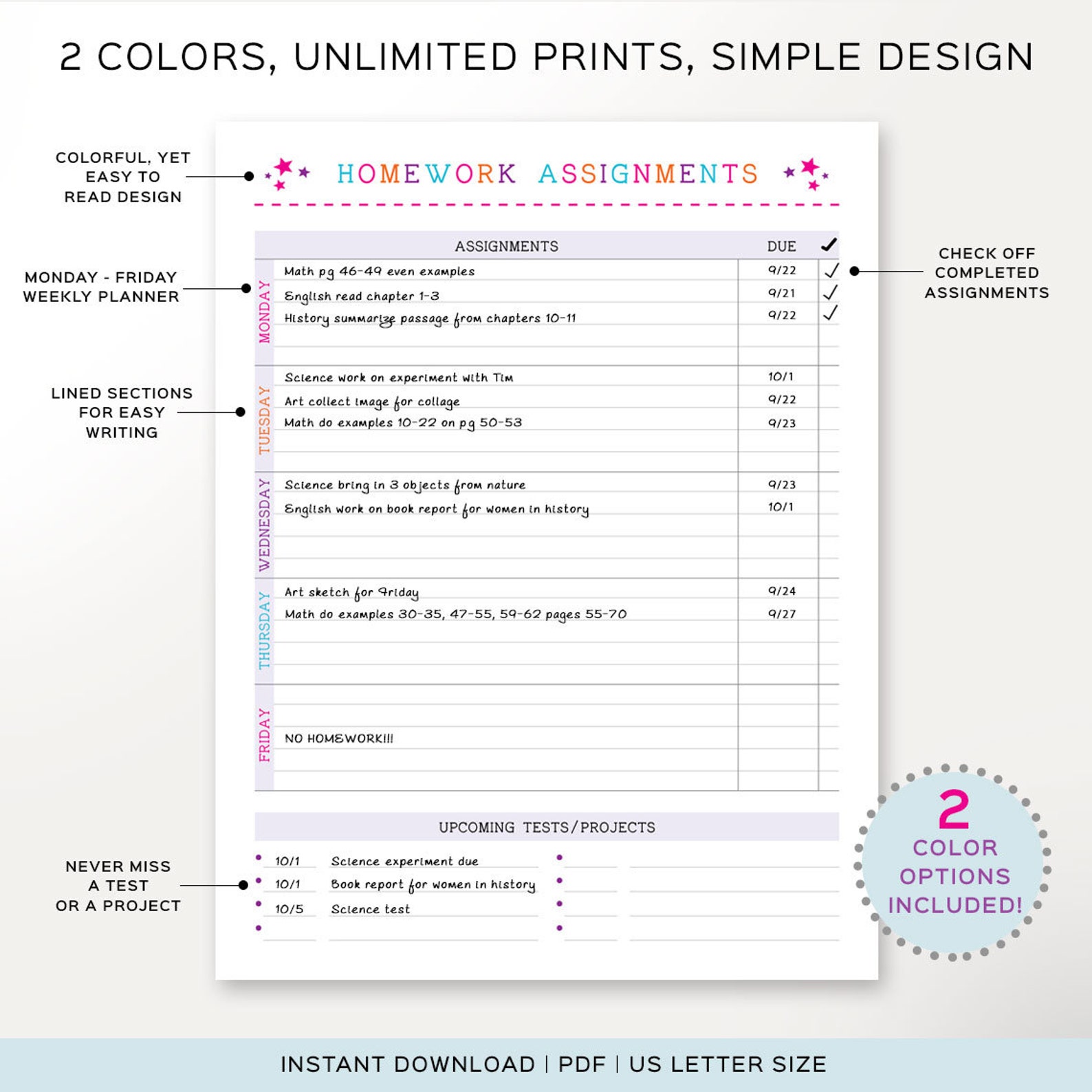 Printable Kids Homework Assignment, Kids Schedule, Homework Tracker ...