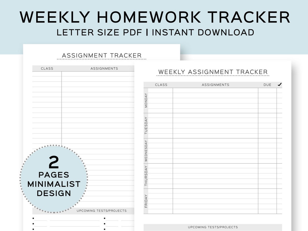 Printable Assignment Tracker Weekly Homework Planner Back to - Etsy