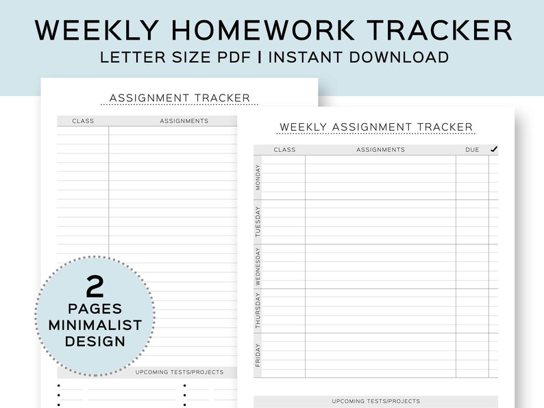 Printable Assignment Tracker Weekly Homework Planner Back to - Etsy
