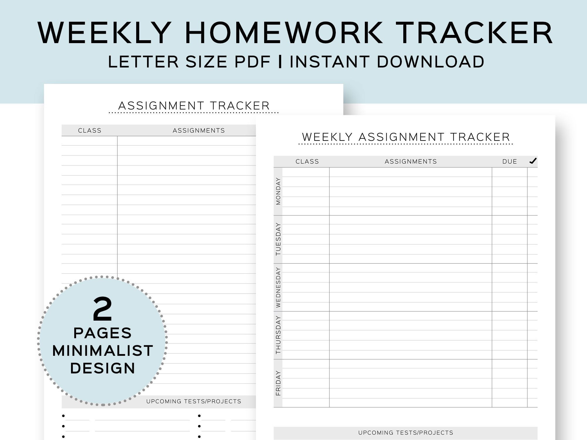 Printable Assignment Tracker Weekly Homework Planner Back To Etsy Printable Assignment Tracker Weekly Homework Planner Back To Etsy