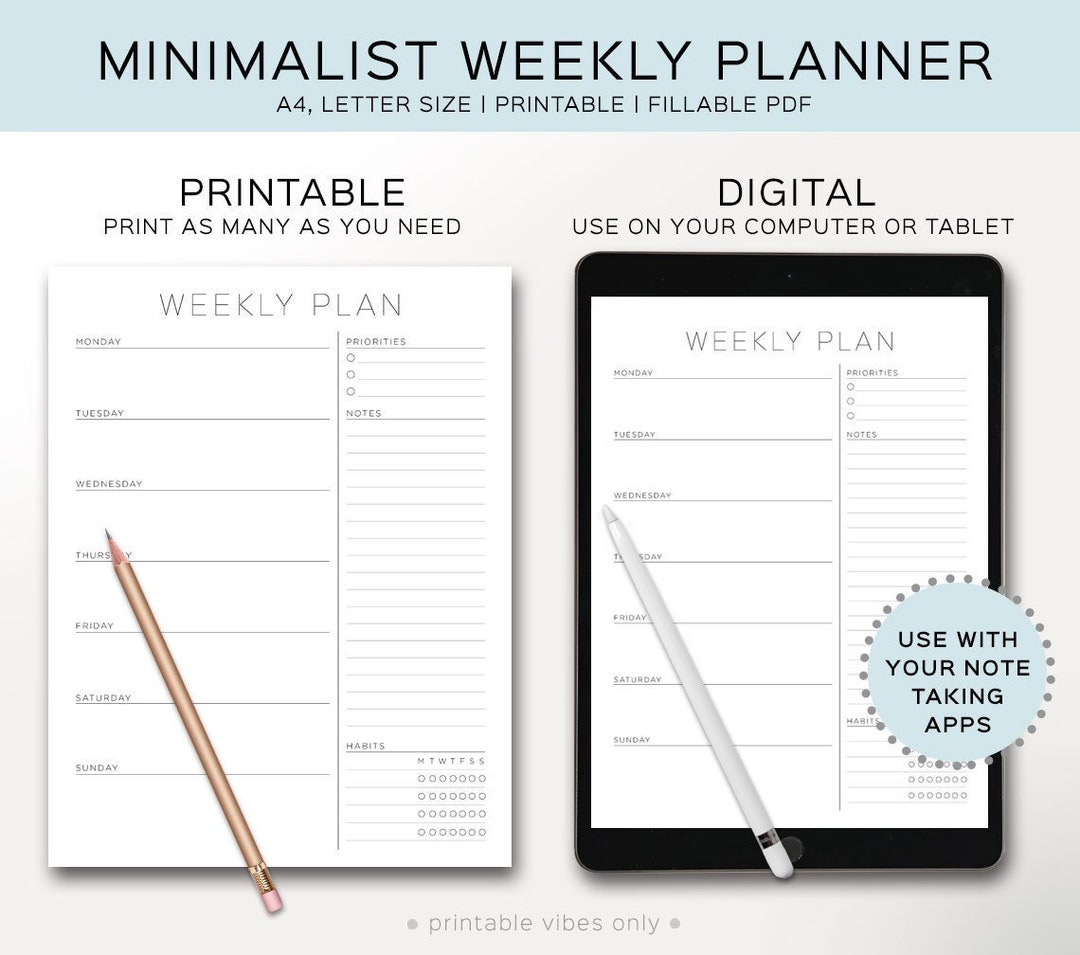 Daily Planner, Weekly Planner Printable, Digital Overview Planner for ...