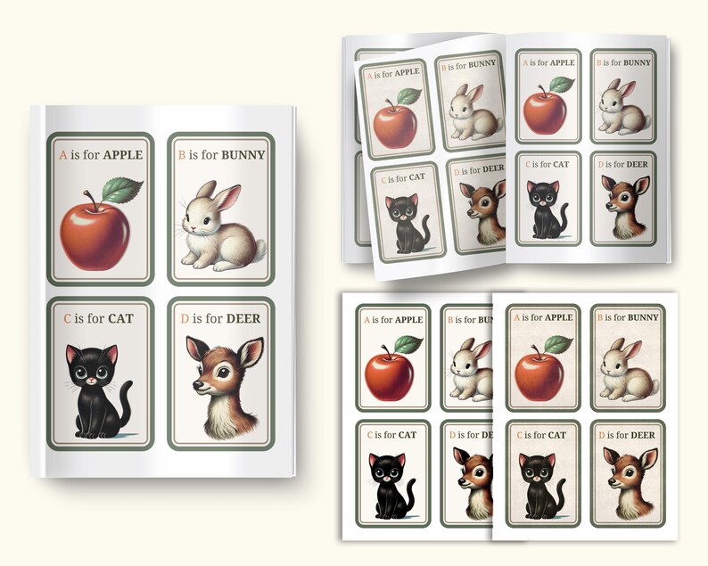 Vintage Alphabet Flash Cards Set, Educational Learning Cards, ABC ...