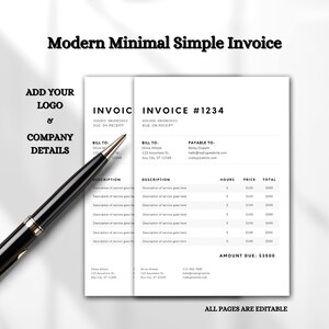 Simple Invoice Template - Minimalist Invoice Template - Printable ...