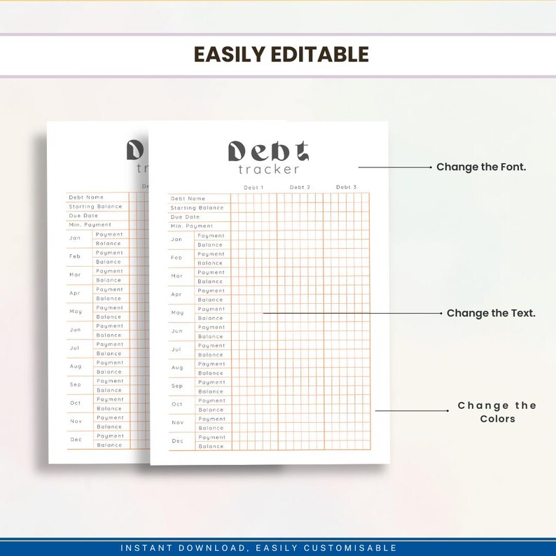 Debt Payment Tracker - Financial Planner - Budget Tracker - Debt ...
