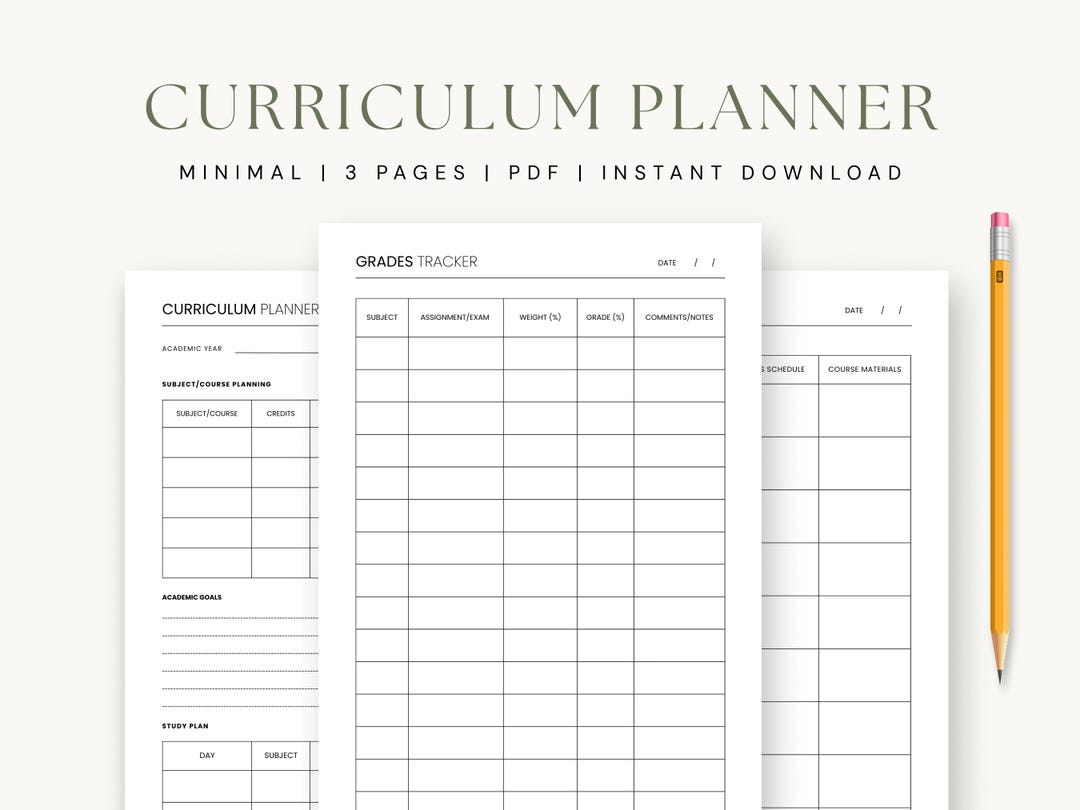 Curriculum Planner Printable - Lesson Goal Organizer - A4 Digital ...