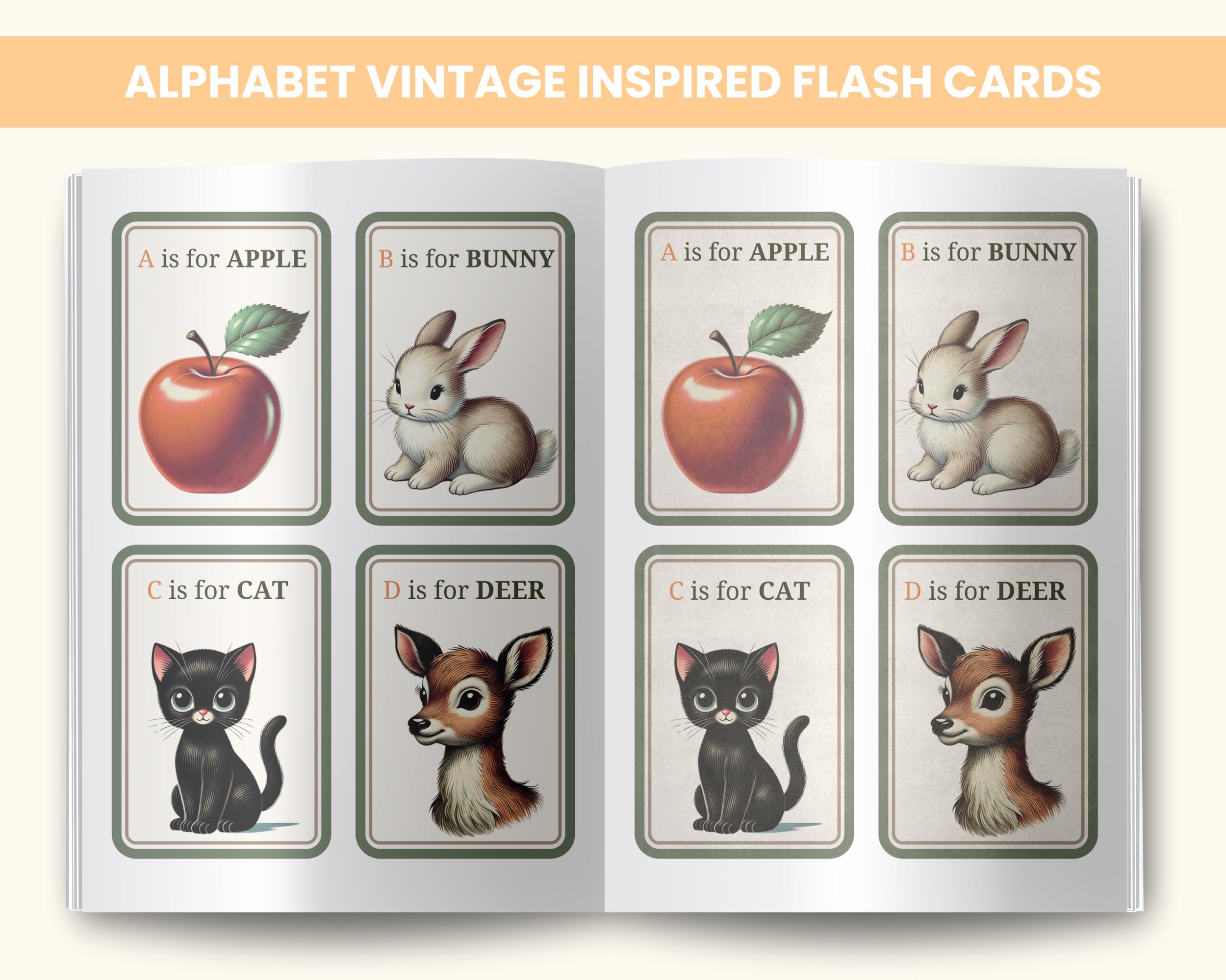Vintage Alphabet Flash Cards Set, Educational Learning Cards, ABC ...