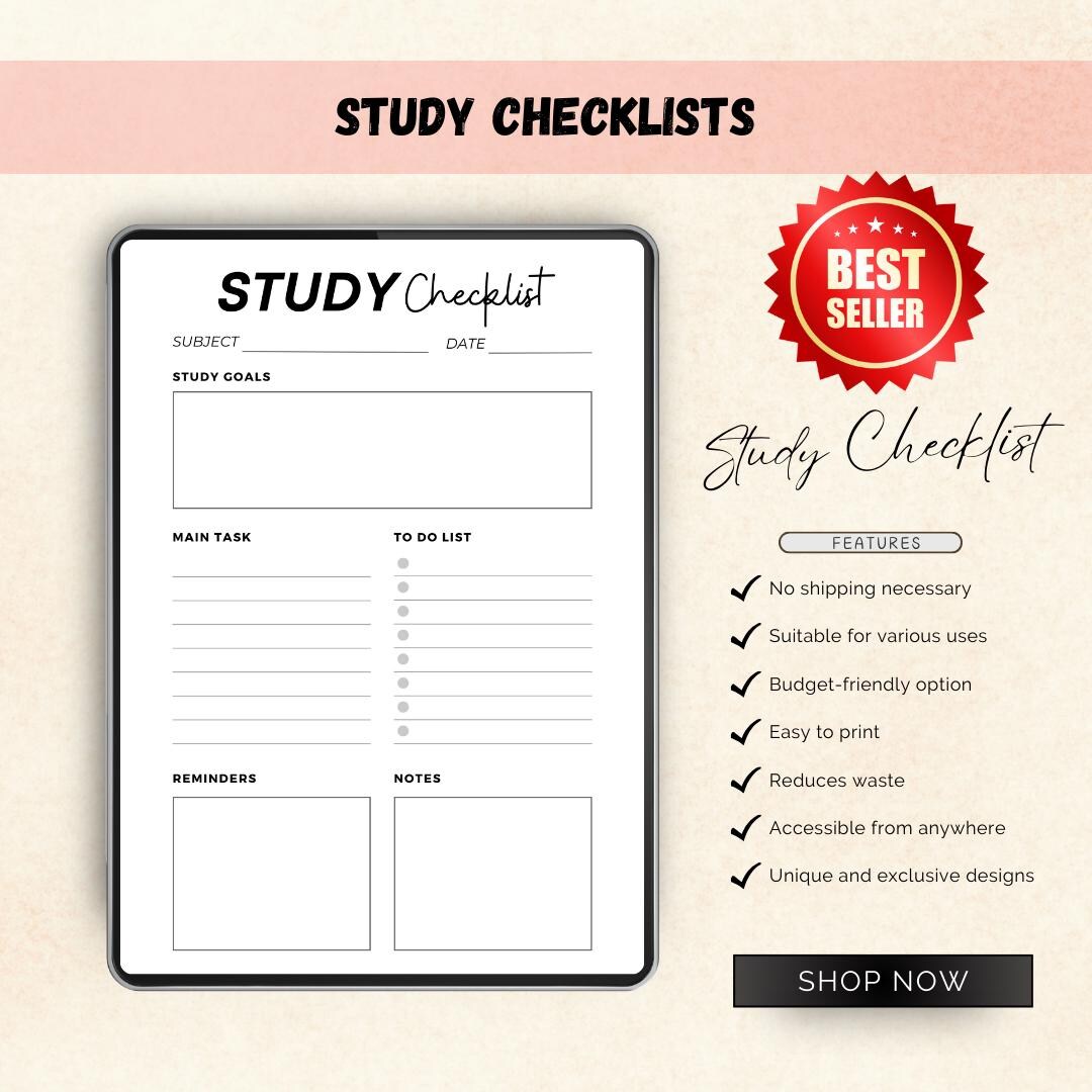 Study Checklists Set, College Planner Inserts, Student Agenda, Academic ...