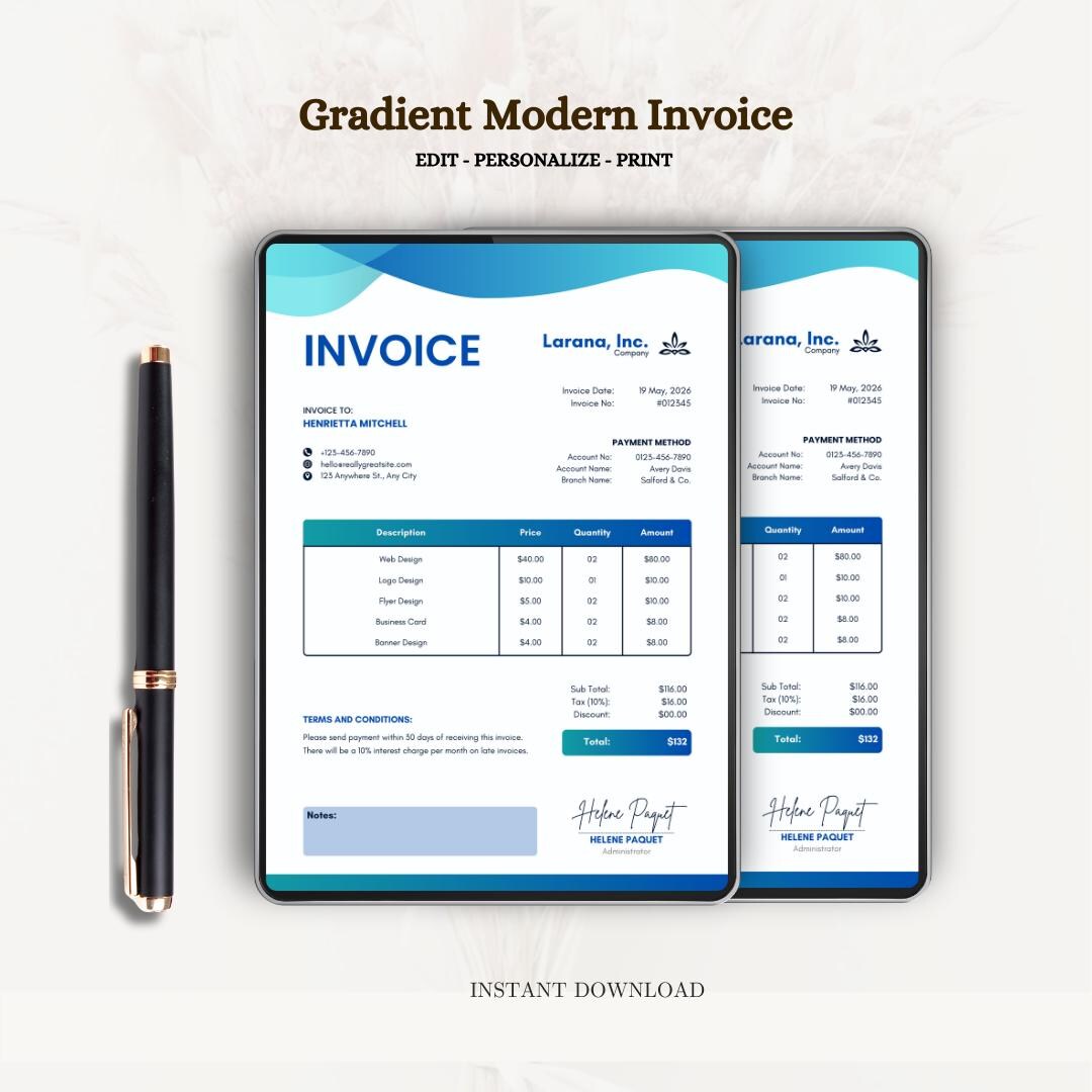 Invoice Template - Business Invoice Template - Billing Template ...