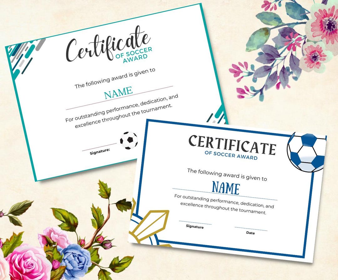 Soccer Award Certificates, Sports Achievement Recognition, Customizable ...