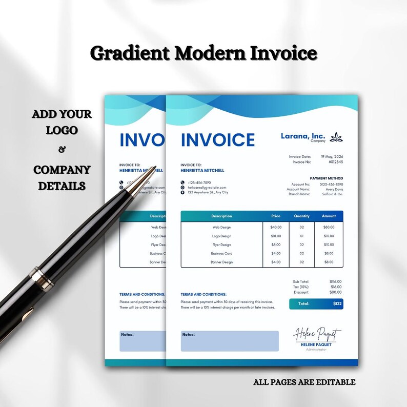 Invoice Template - Business Invoice Template - Billing Template ...