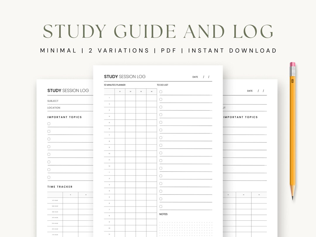 Study Session Log Printable - Track Productivity Progress - A4 Digital ...