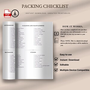 Packing Checklist Planner - Moving Organizer, Printable Packing List ...