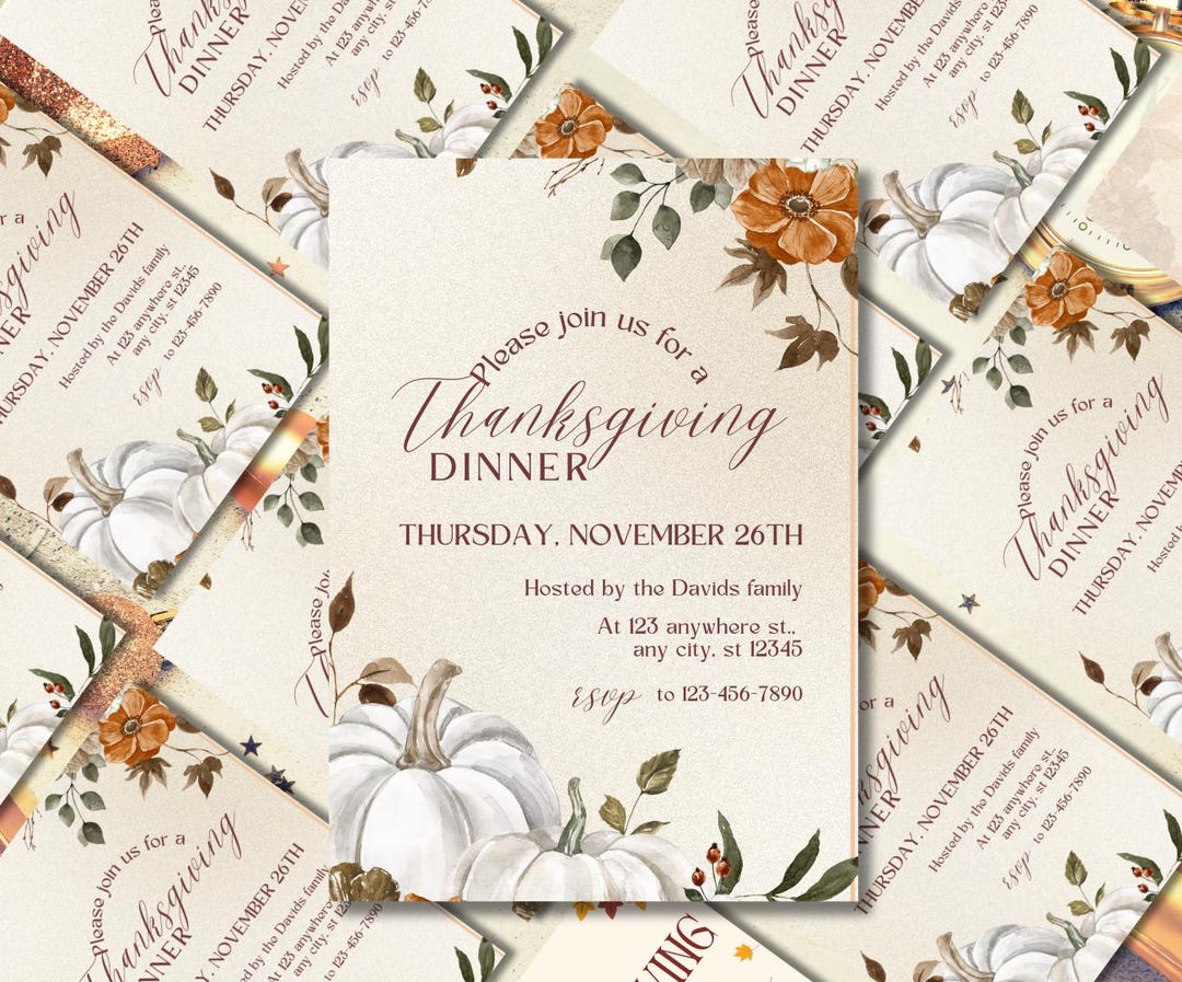 Botanical Thanksgiving Dinner Invitation, Dinner Invitation Card ...