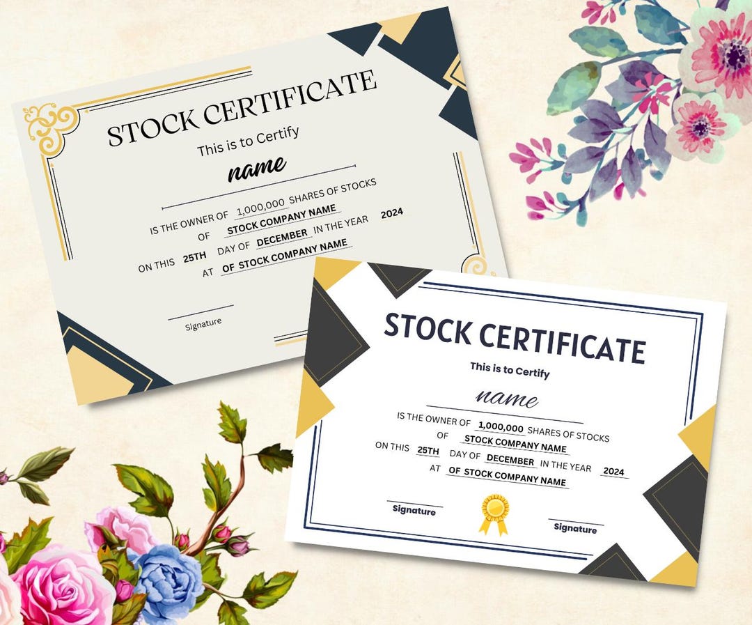 Editable Stock Certificate Template, Customizable Diploma Template, DIY ...