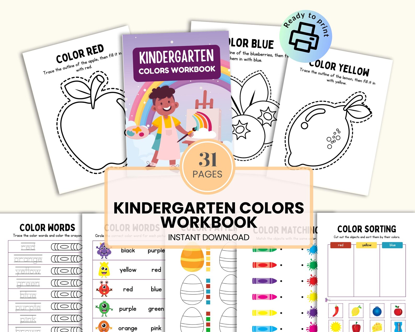 Kindergarten Colors Workbook - Kids Learning Activity Book, Preschool ...