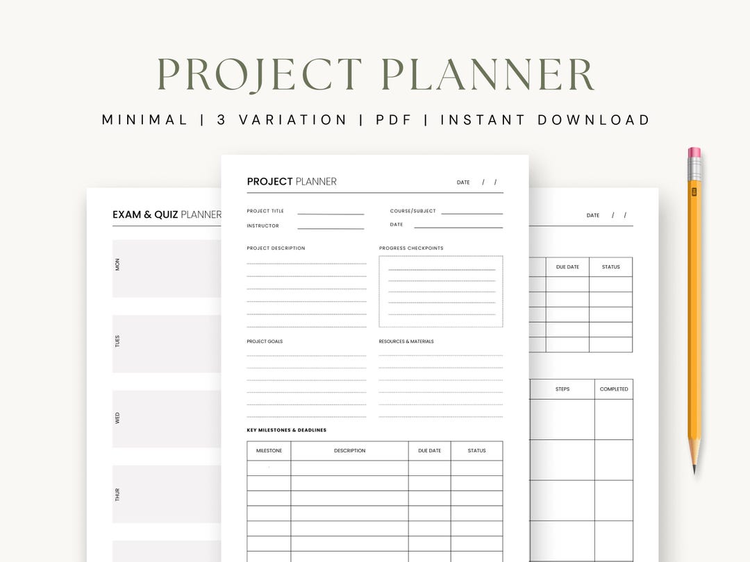 Project Planner Printable - Goal, Task and Deadline Organizer - Digital ...