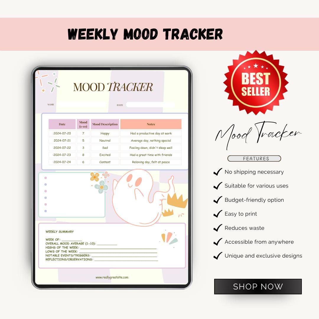 Mood Tracker - Weekly Mood Tracker - Wellness Planner - Mindfulness ...