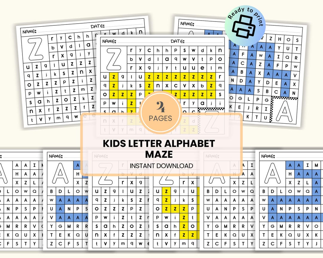 Color by Letter Alphabet Maze Activity Set, Educational Puzzle Game ...