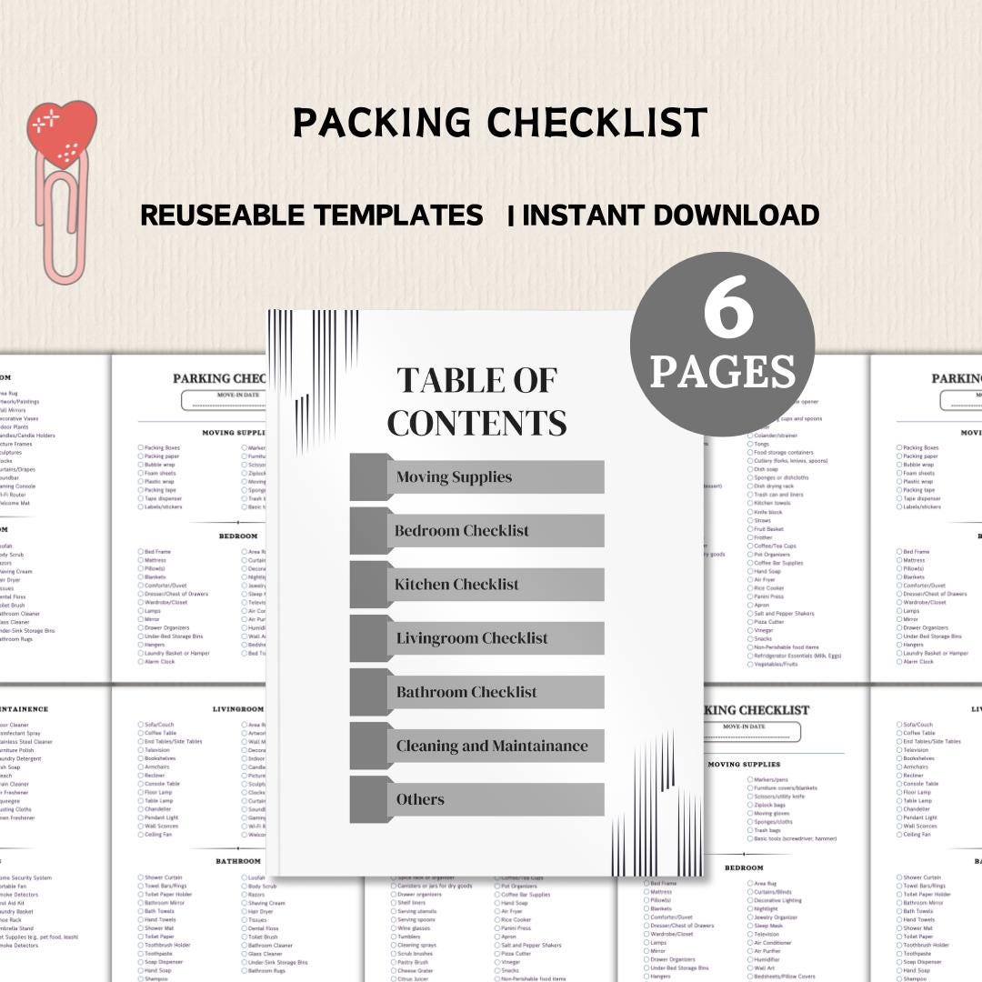Printable House Packing Checklist Organizer, Moving Checklist Printable ...