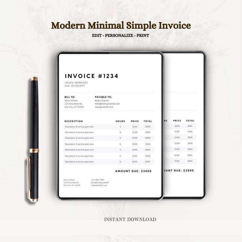 Simple Invoice Template - Minimalist Invoice Template - Printable ...
