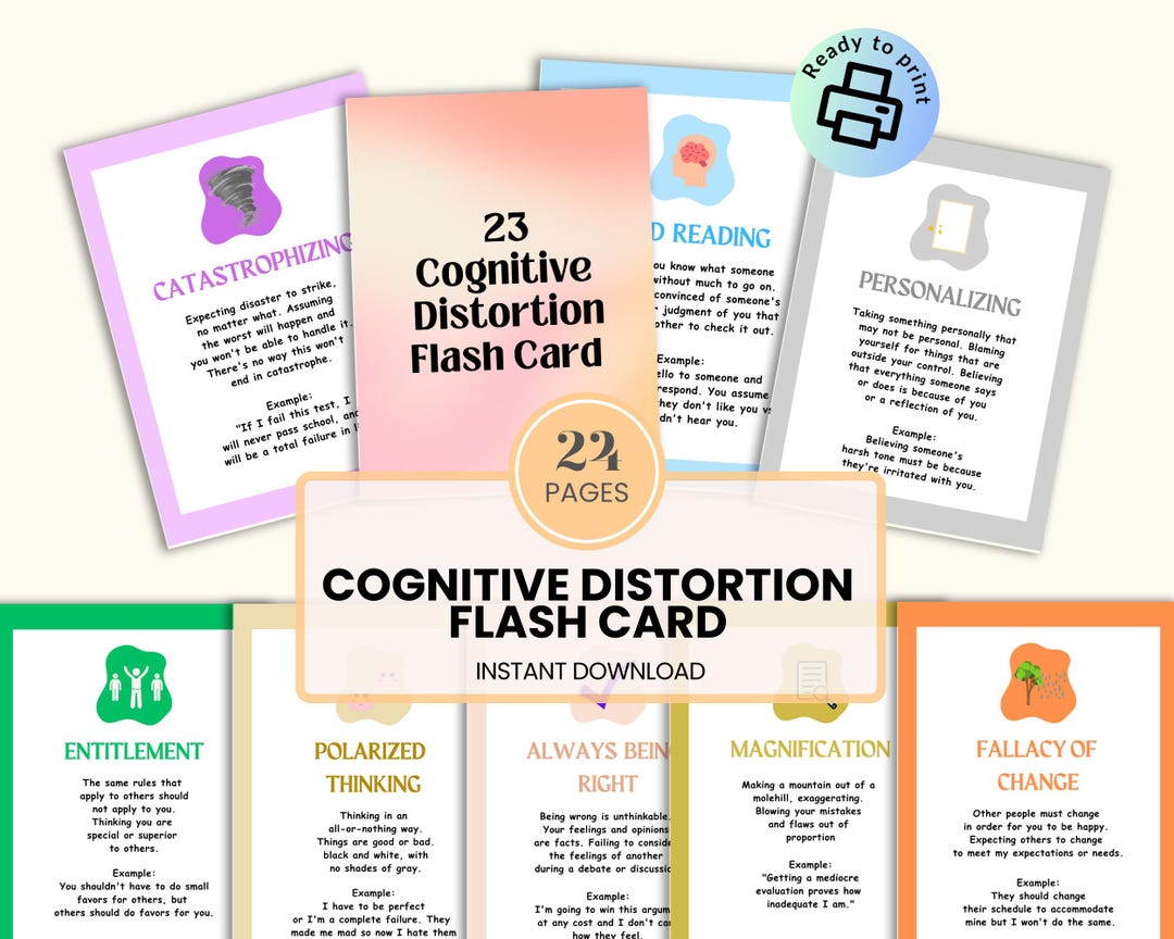 Cognitive Distortion Flash Card Deck, Therapy Tool, Mental Health Aid ...