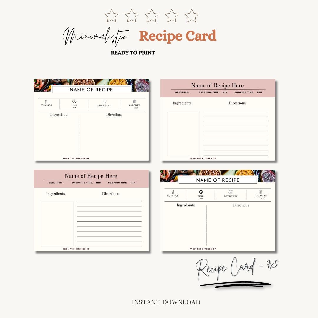 Recipe Card Template - Printable Recipe Cards - Custom Recipe Cards ...