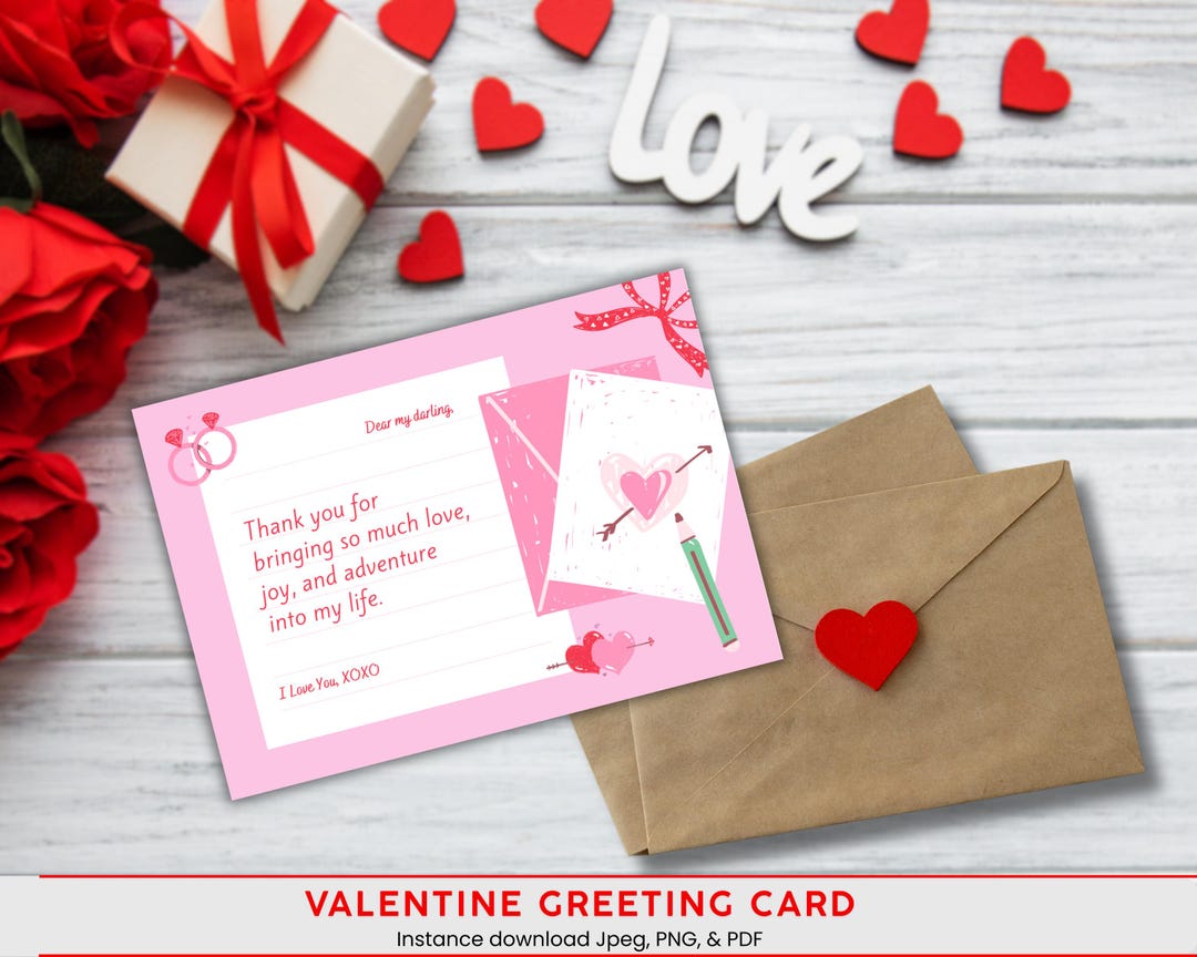 Valentine Thank You Card, Valentine Thank You Card, Instant Download ...