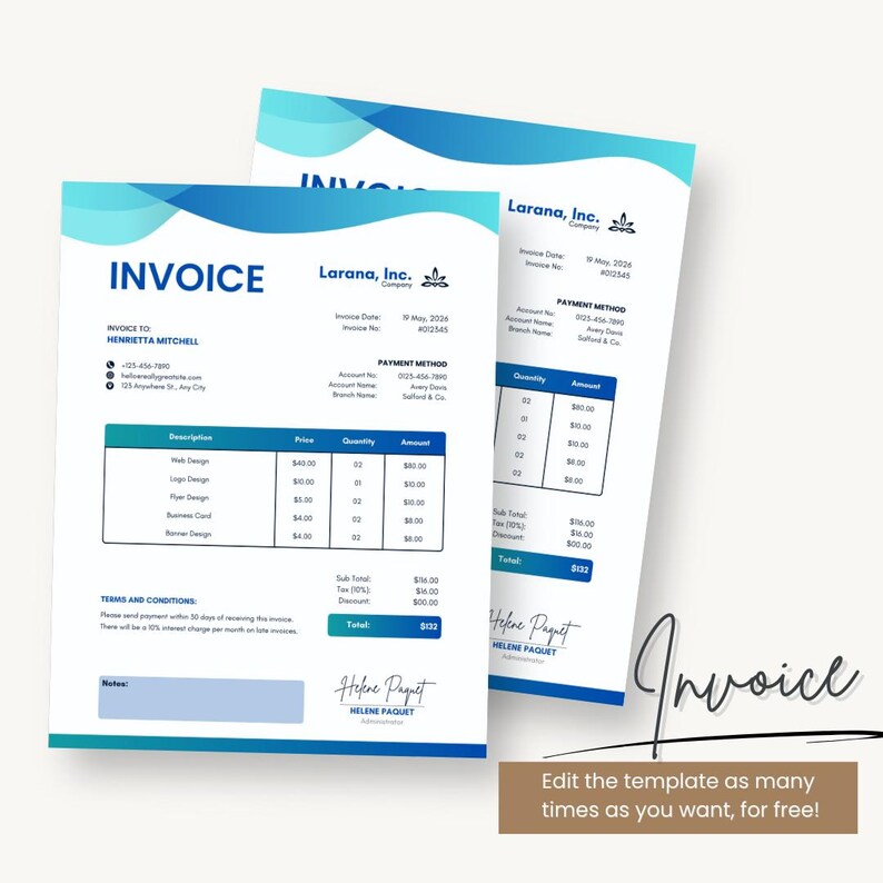 Invoice Template - Business Invoice Template - Billing Template ...