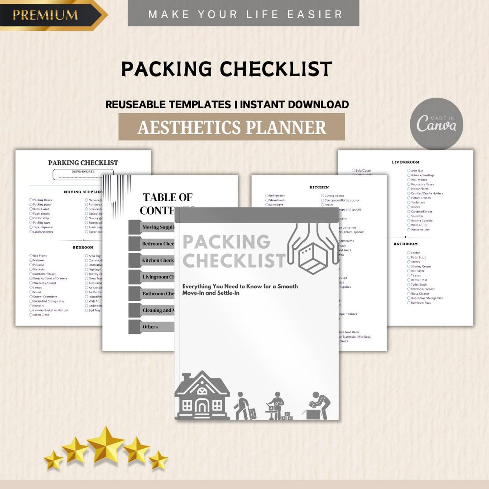 Packing Checklist Planner - Moving Organizer, Printable Packing List ...