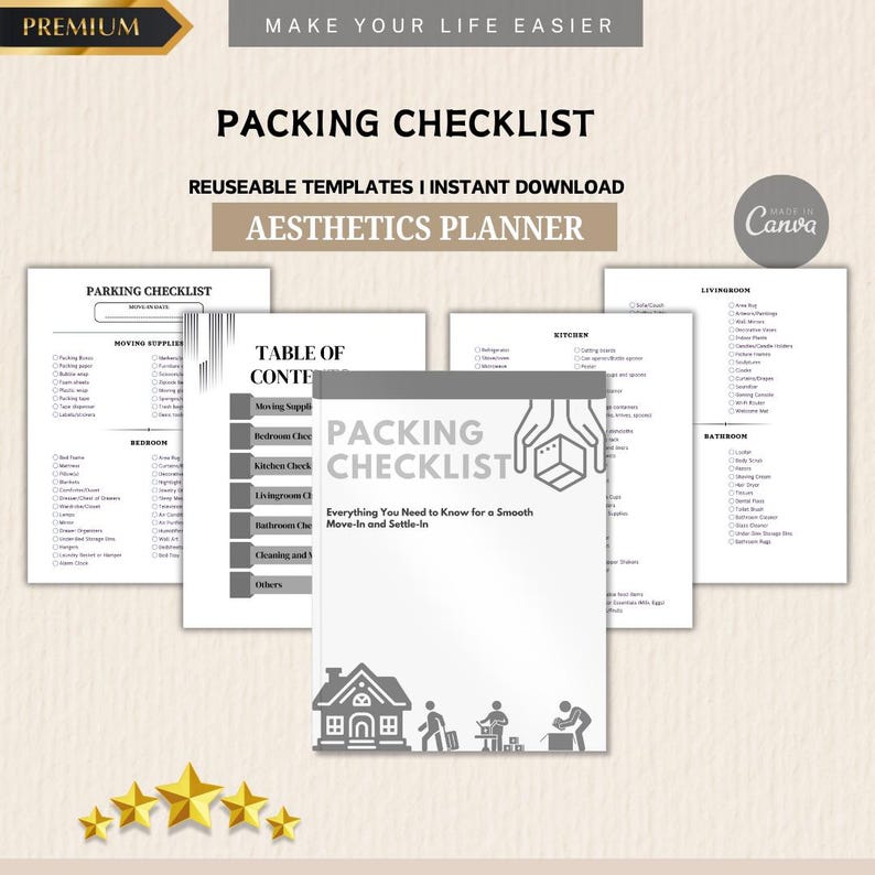 Packing Checklist Planner - Moving Organizer, Printable Packing List ...