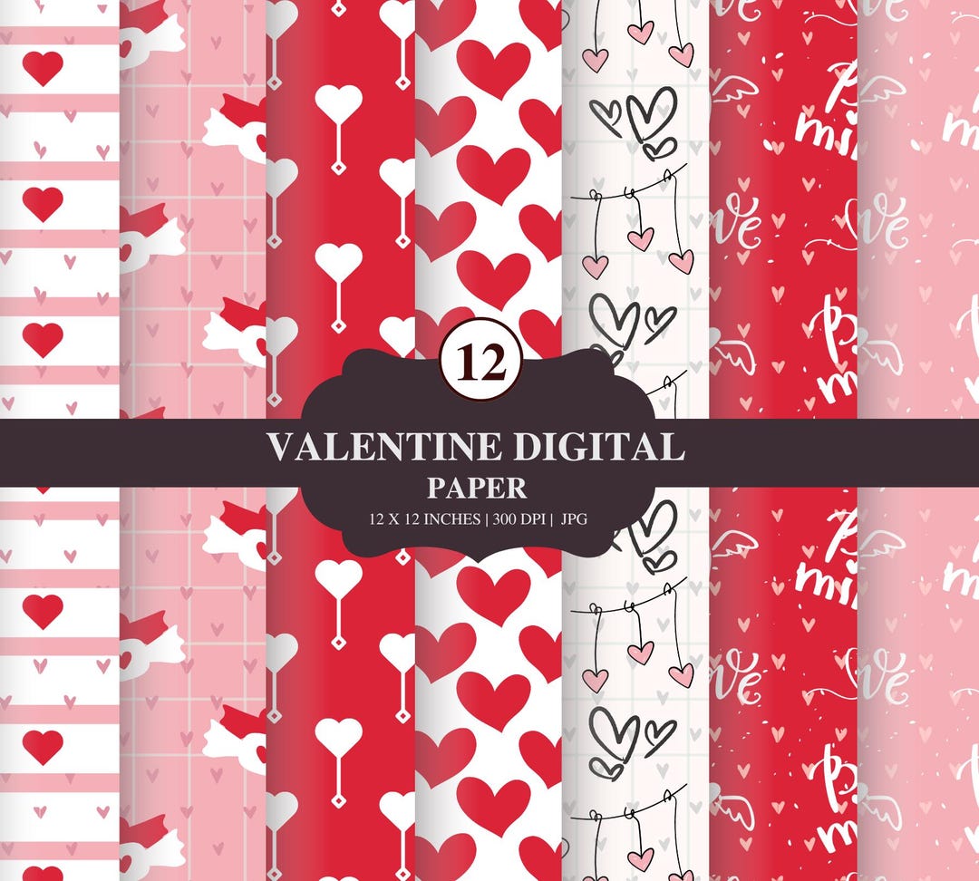 12 Valentine's Day Paper Wrap | Printable Digital Gift Wrap for ...