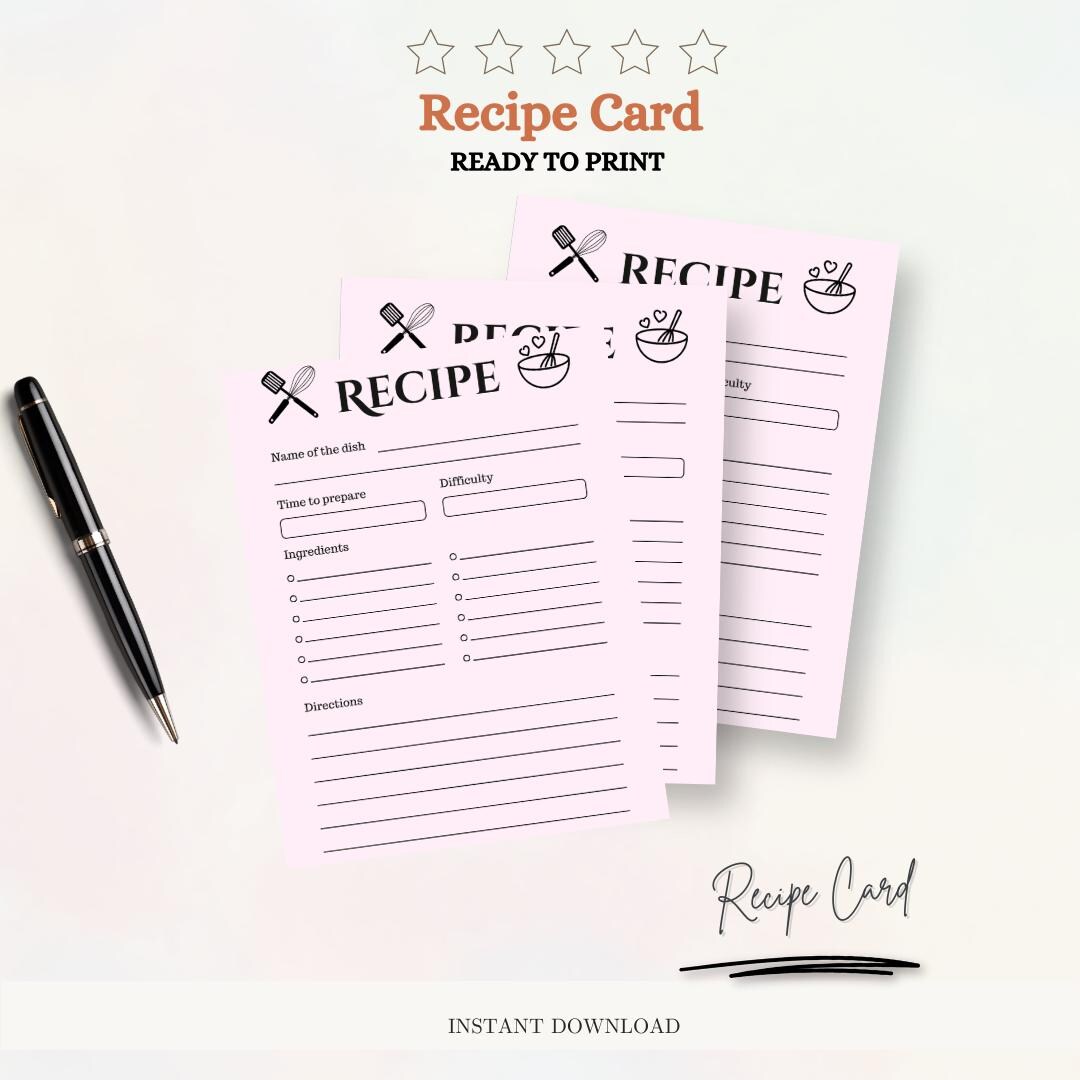 Recipe Cards Printable - Editable Recipe Cards - Minimalist Recipe ...